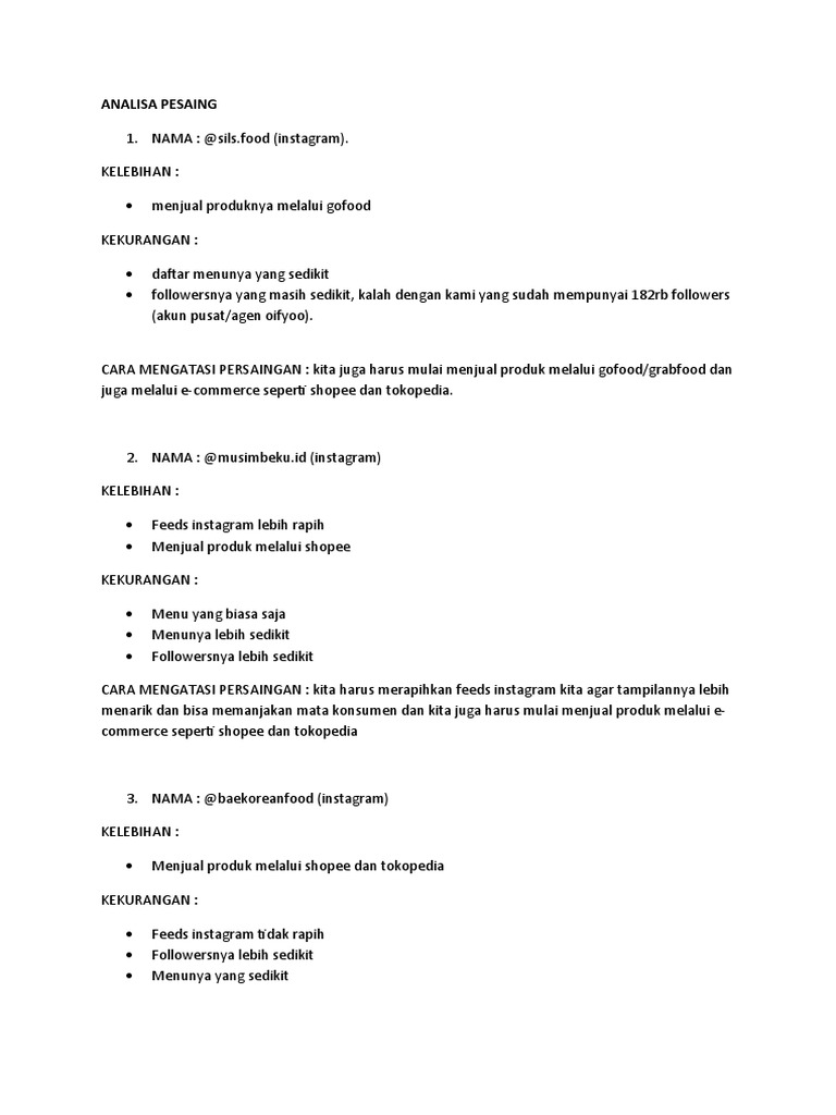 Menentukan Target Konsumen Dan Karakteristiknya Dan Analisa Pesaing ...