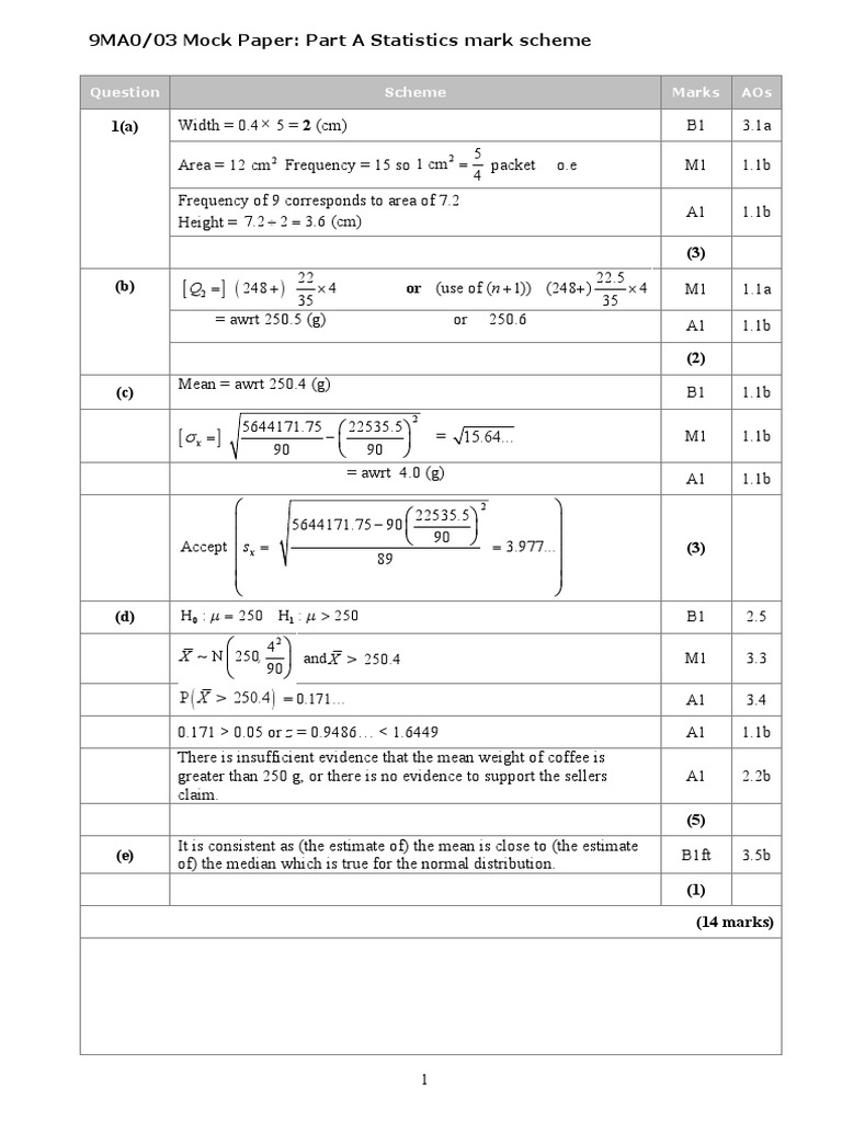 06 A Level Statistics and Mechanics Mathematics Specimen Paper 3 ...