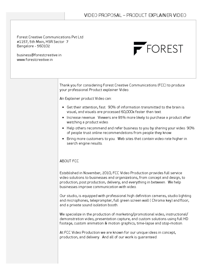 Video Project Proposal - Product Explainer - Oct - 2021 | PDF | Video ...