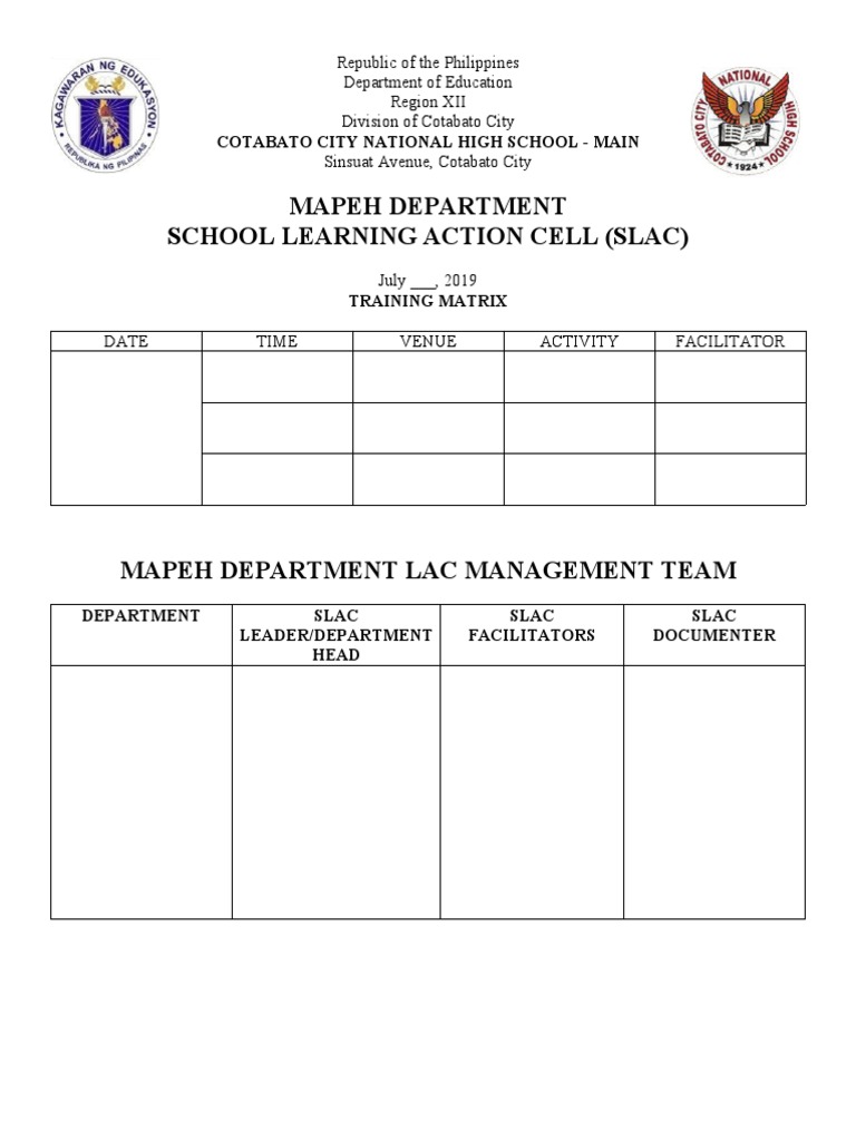 Mapeh Department School Learning Action Cell (Slac) : Cotabato City ...