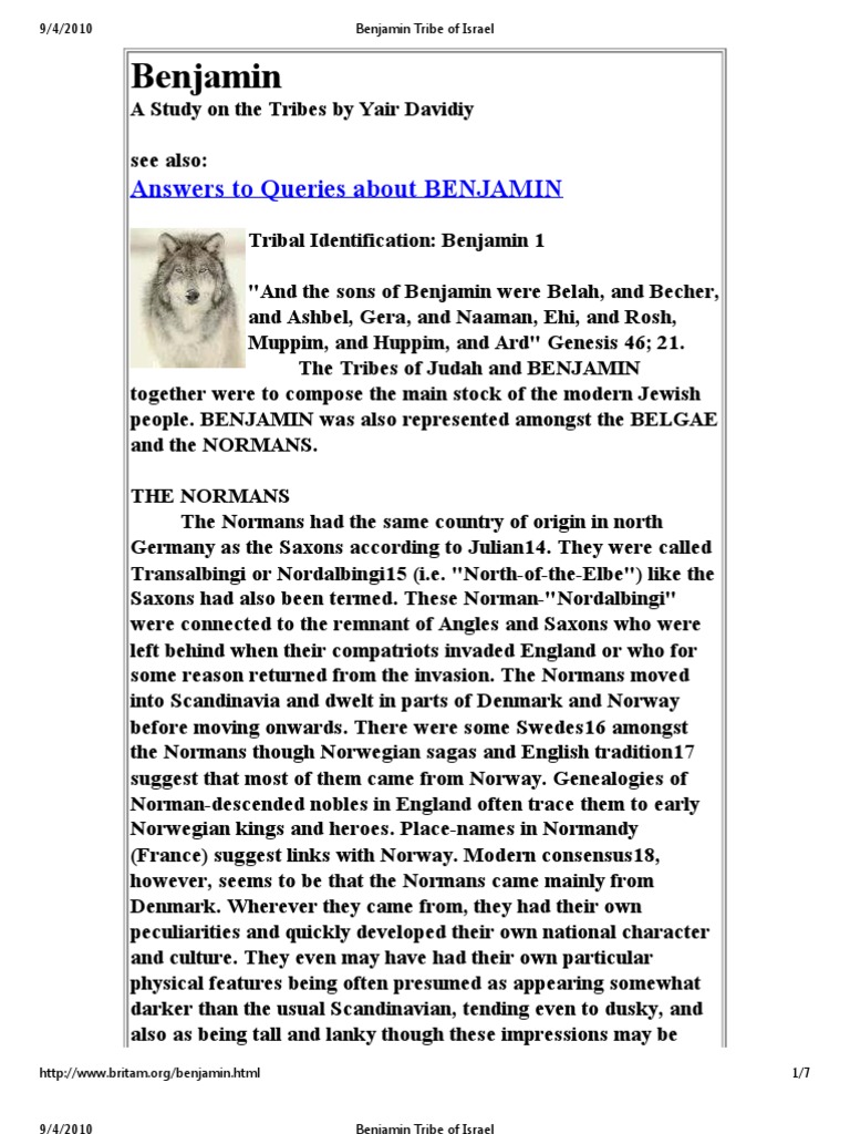 The Tribe of Benjamin: History and Symbolism | PDF | Normans | Israelites