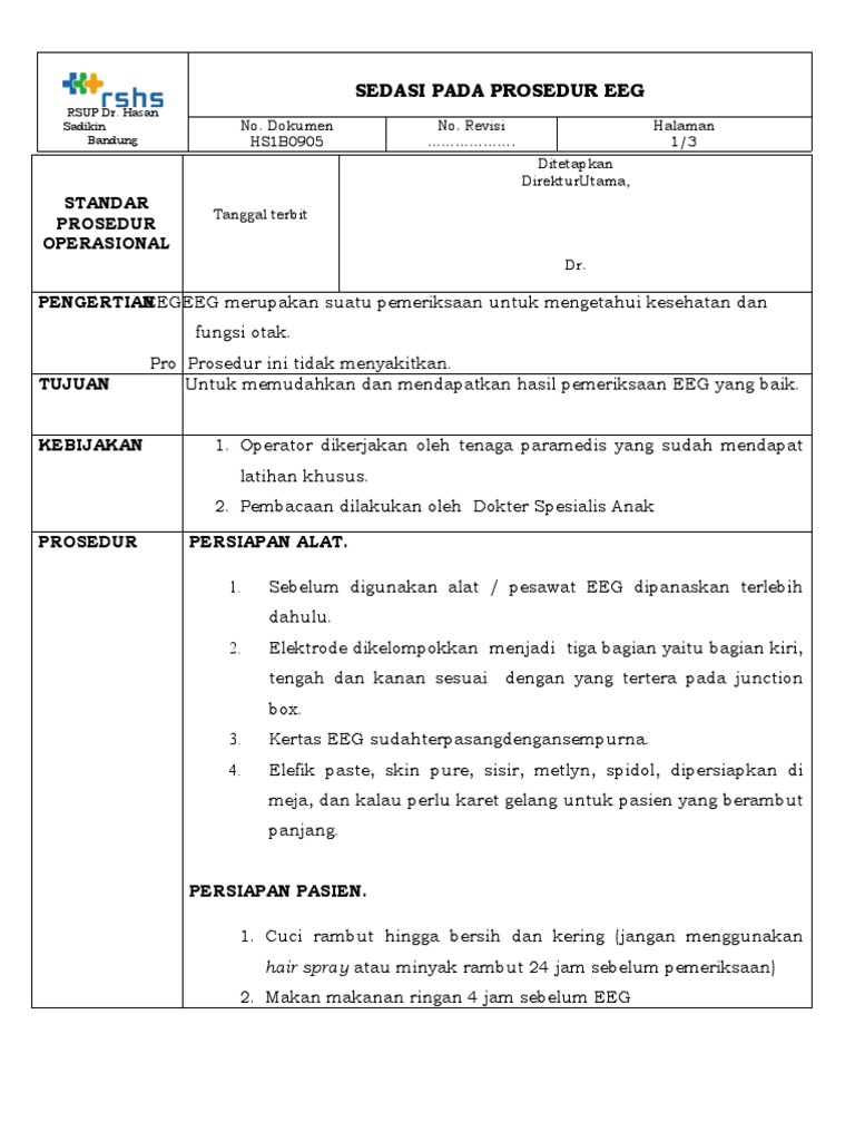 Sop Tatalaksana Sedasi Pada Prosedur Eeg | PDF | Kesehatan Holistik