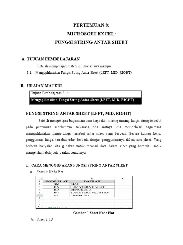 Microsoft Excel Fungsi String Antar Sheet | PDF