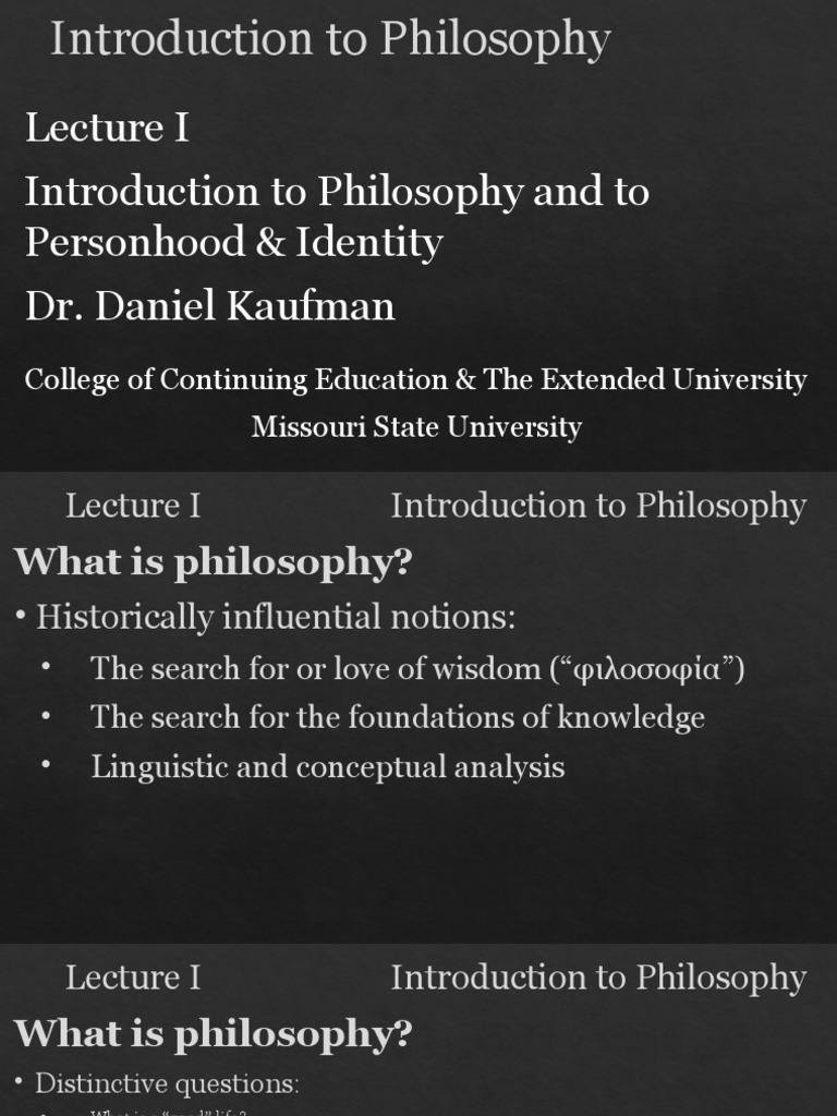 Introduction To Philosophy Lecture 1 Introduction To Philosophy and To ...