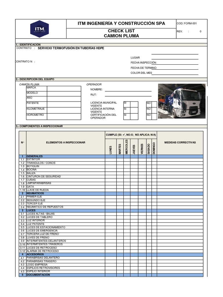 FORM-001 - Check List Pluma | PDF | Vehículo de motor | Vehículos