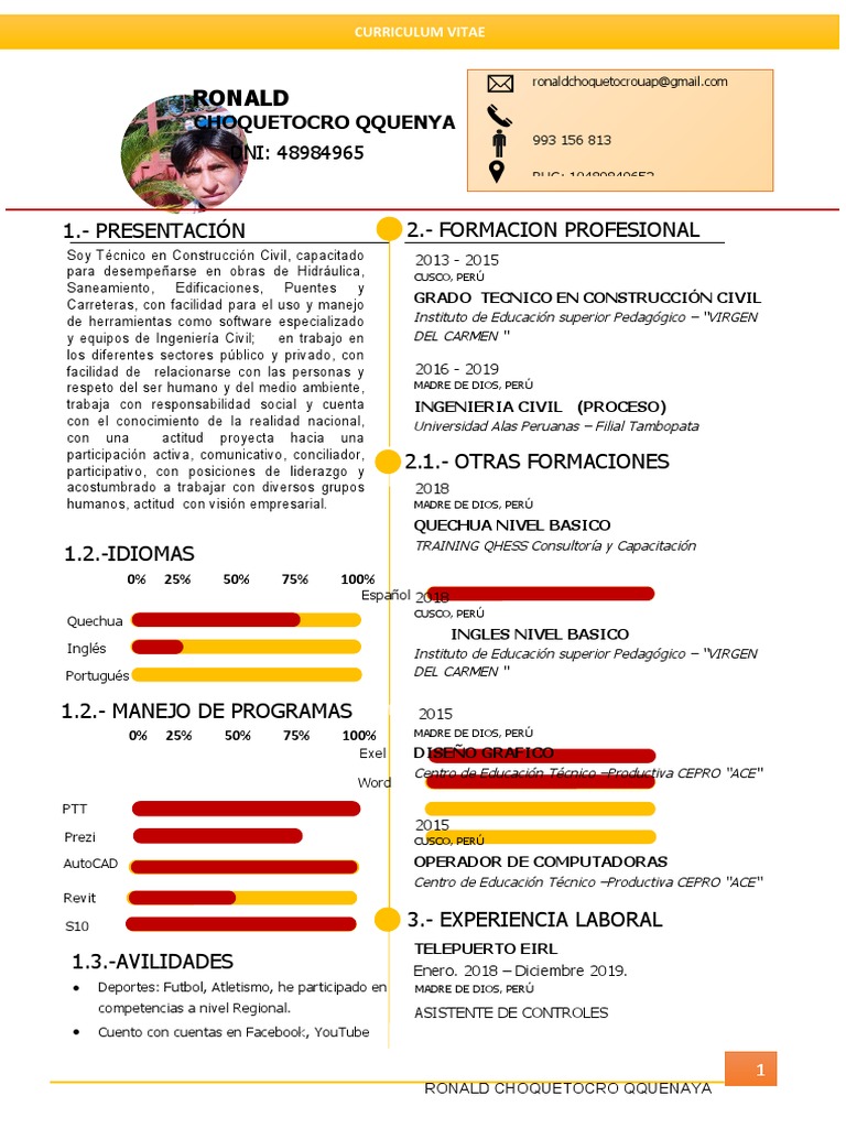 CV Ronald | PDF | Perú | Ingeniería