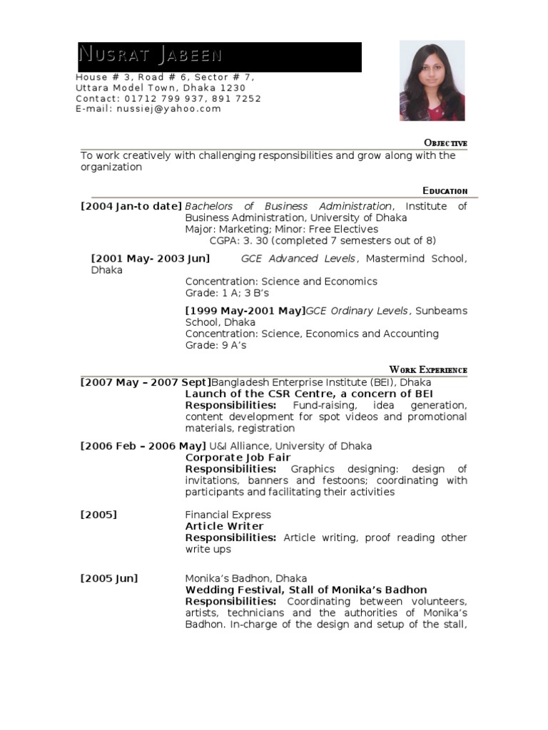 CV Nusrat Jabeen | PDF | Dhaka | World Politics