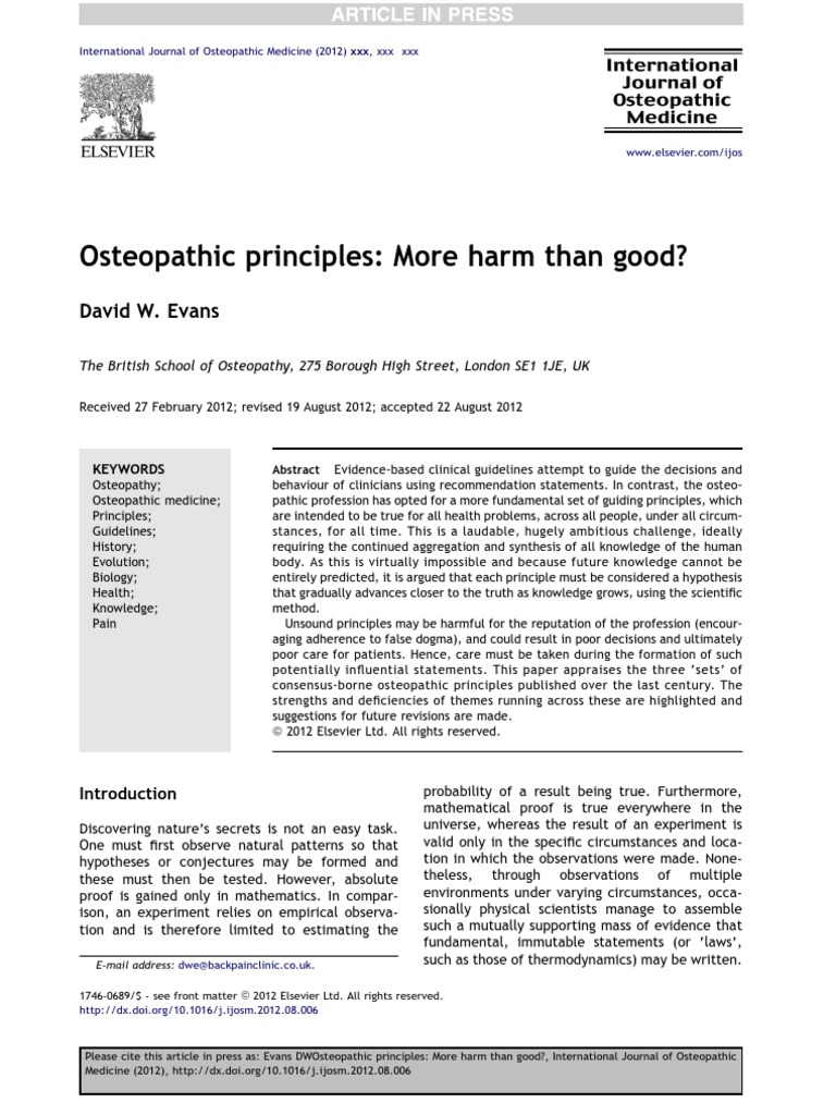 Evaluating Osteopathic Principles' Impact | PDF | Pain | Evolution