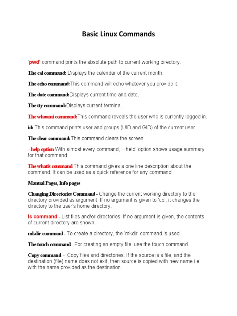 Basic Linux Commands Pdf Computer File Operating System Families 