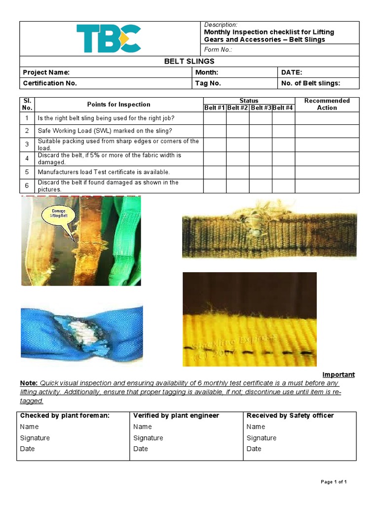 Checklist For Belt Slings | PDF