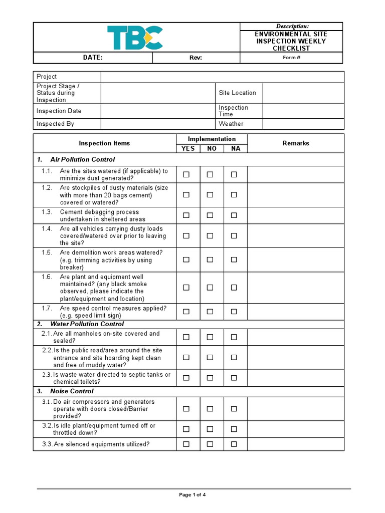 Hse-027 - Environmental Site Inspection - Checklist | PDF | Waste | Oil ...