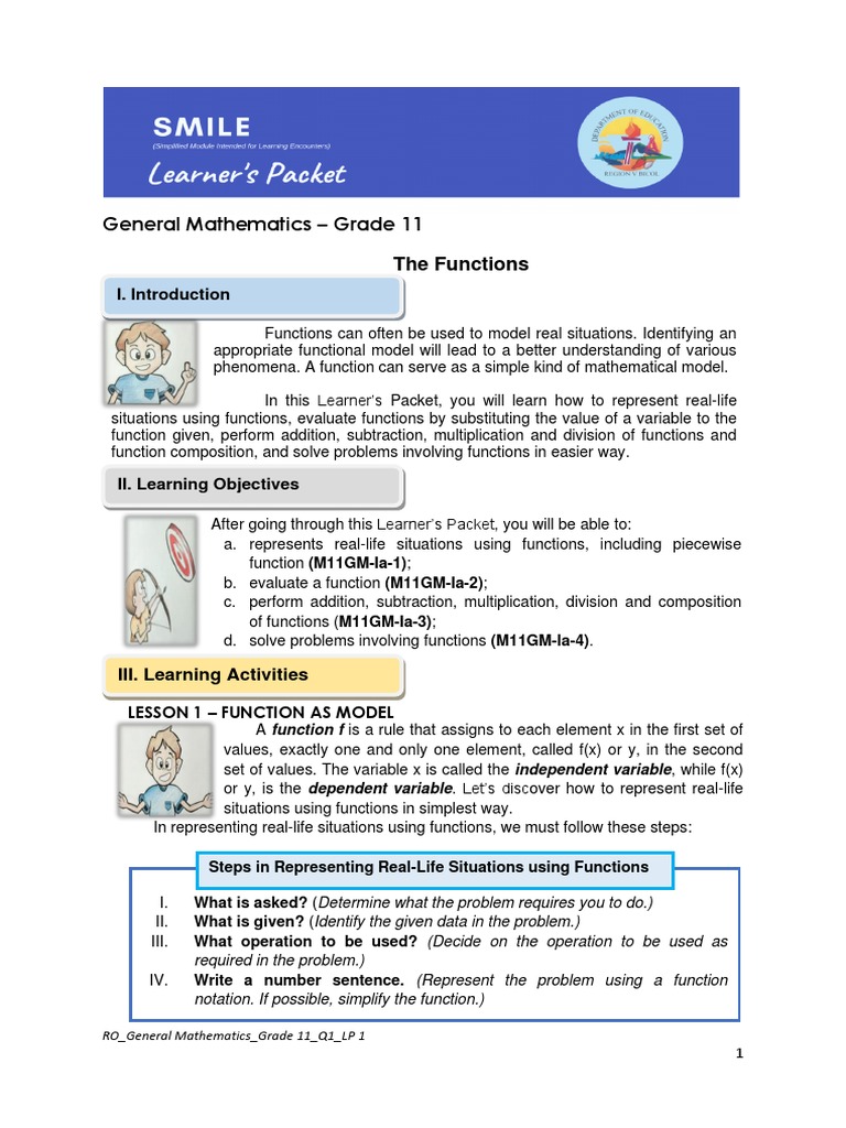 General Mathematics - Grade 11 The Functions: III. Learning Activities ...