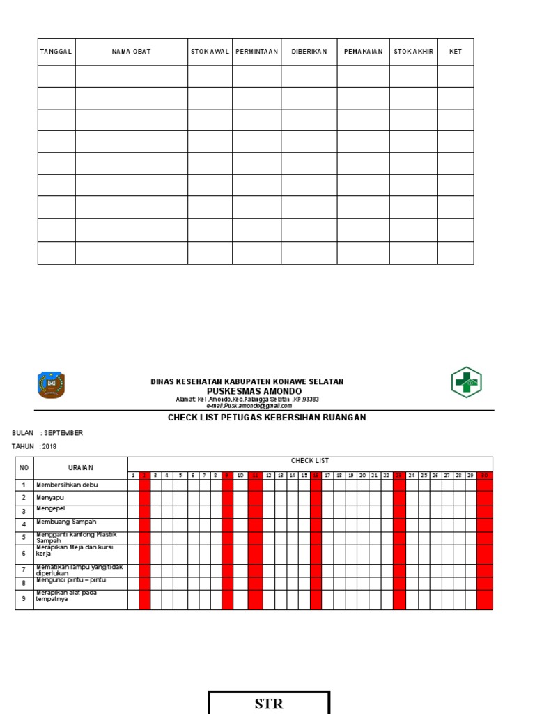 Checklist Kebersihan Ruangan Puskesmas | PDF