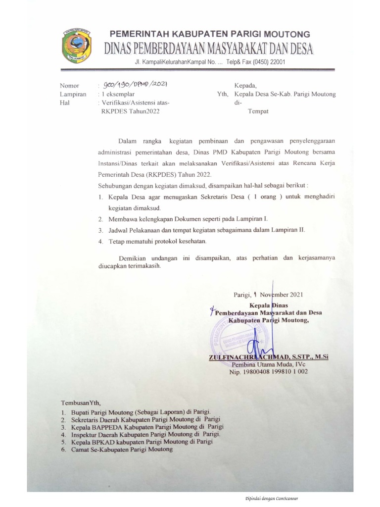 Undangan Verifikasi RKPDES 2022 | PDF