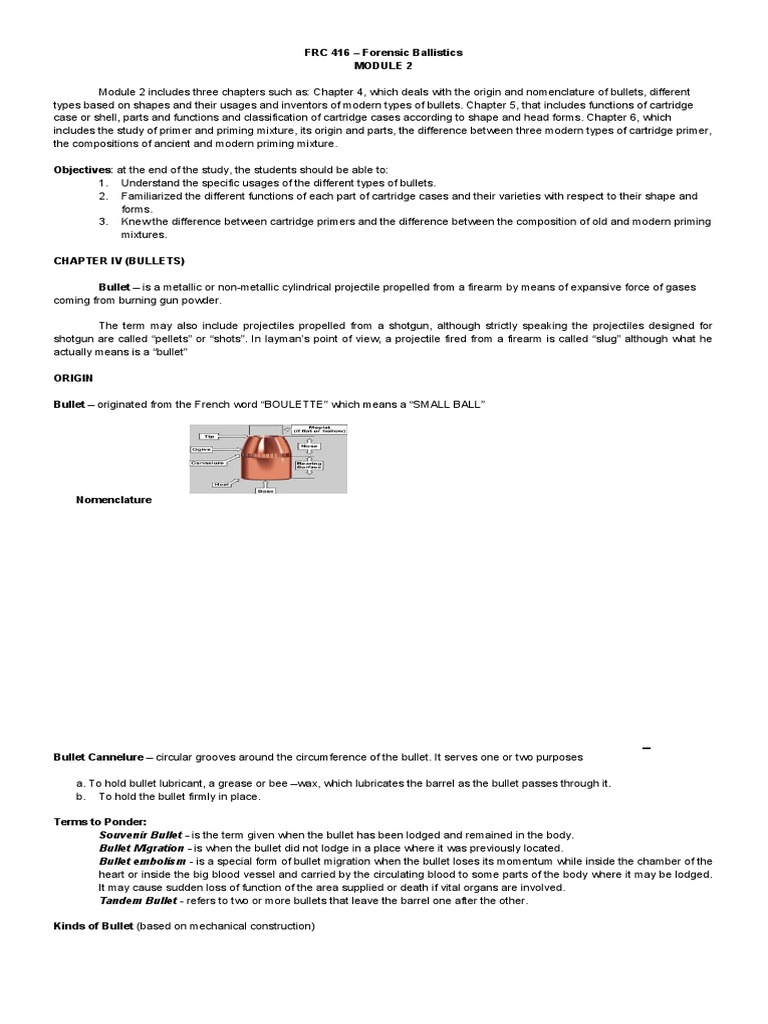 Module 2 in Forensic Ballistics | PDF | Bullet | Cartridge (Firearms)