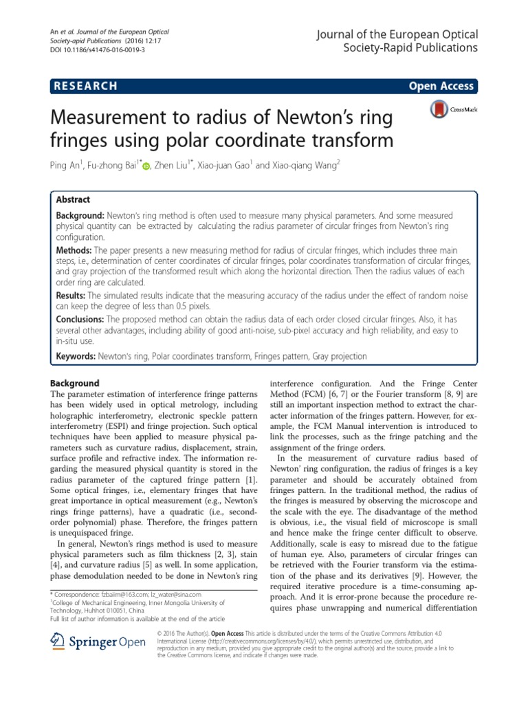 Measurement To Radius of Newtons Ring Fringes Usi | PDF ...