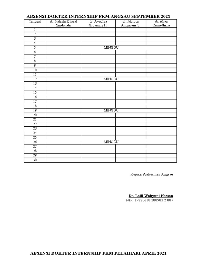Absensi Dokter Internship PKM Pelaihari Maret 2021 | PDF | Kesehatan Holistik