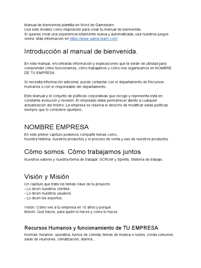 Plantilla para Un Manual de Bienvenida | PDF