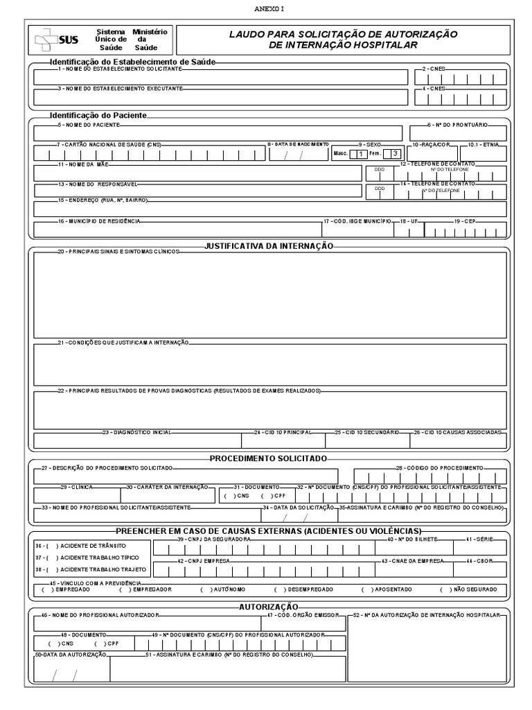 01-Laudo Solicitacao de AIH 201010 | PDF | Ciências da Saúde