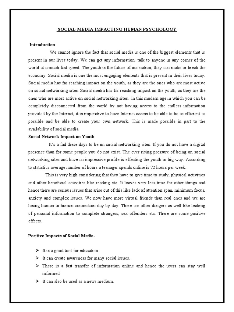 Social Media's Effects on Youth Psychology | PDF | Social Media ...