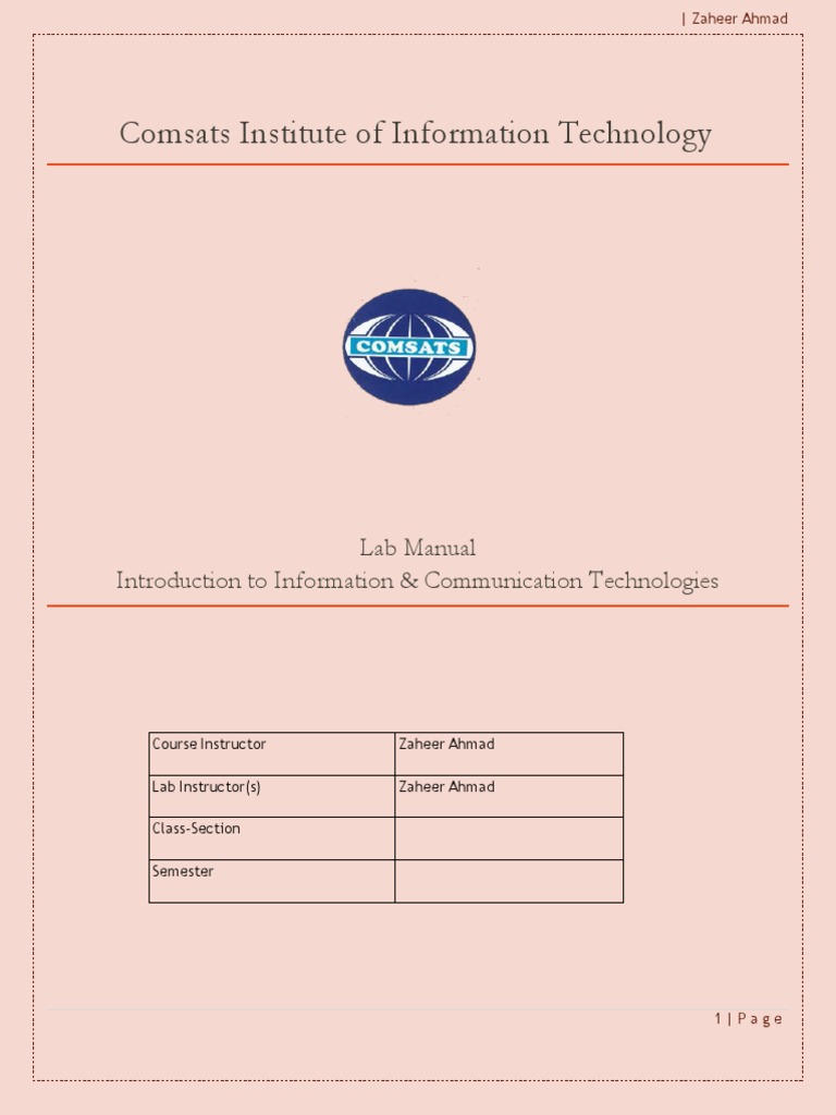 Comsats Institute of Information Technology: Lab Manual Introduction To ...