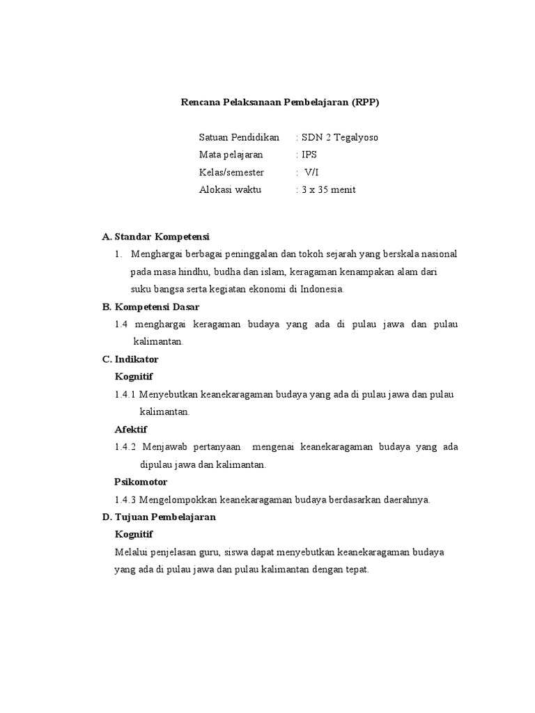 RPP Kelas 5 Ips KD 1 4 | PDF