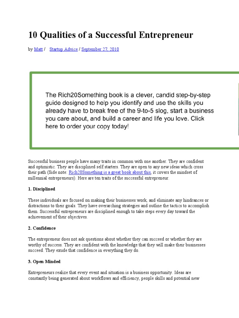 10 Qualities of A Successful Entrepreneur | PDF | Entrepreneurship ...