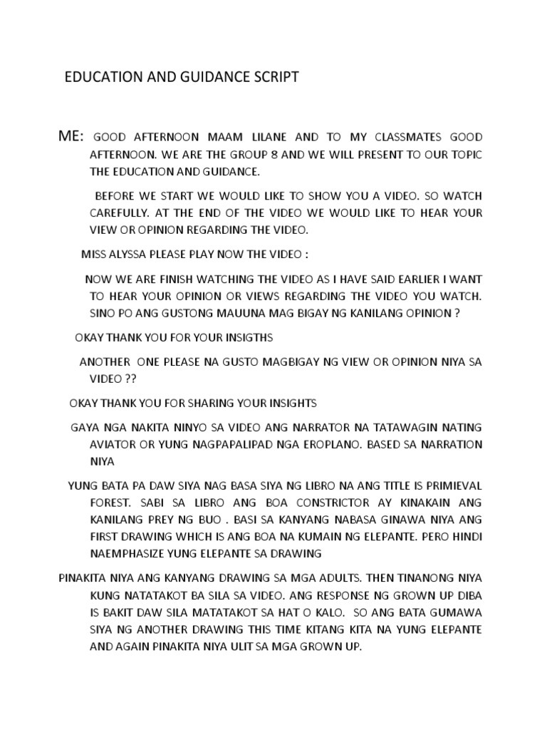 Education and Guidance Script | PDF