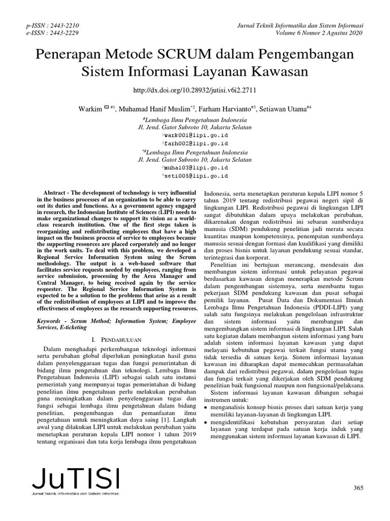 Penerapan Metode SCRUM Dalam Pengembangan Sistem Informasi Layanan Kawasan | PDF | Scrum ...