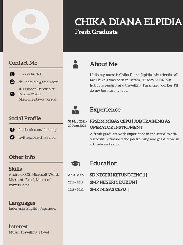 Chika Diana Elpidia: Fresh Graduate | PDF | Career & Growth