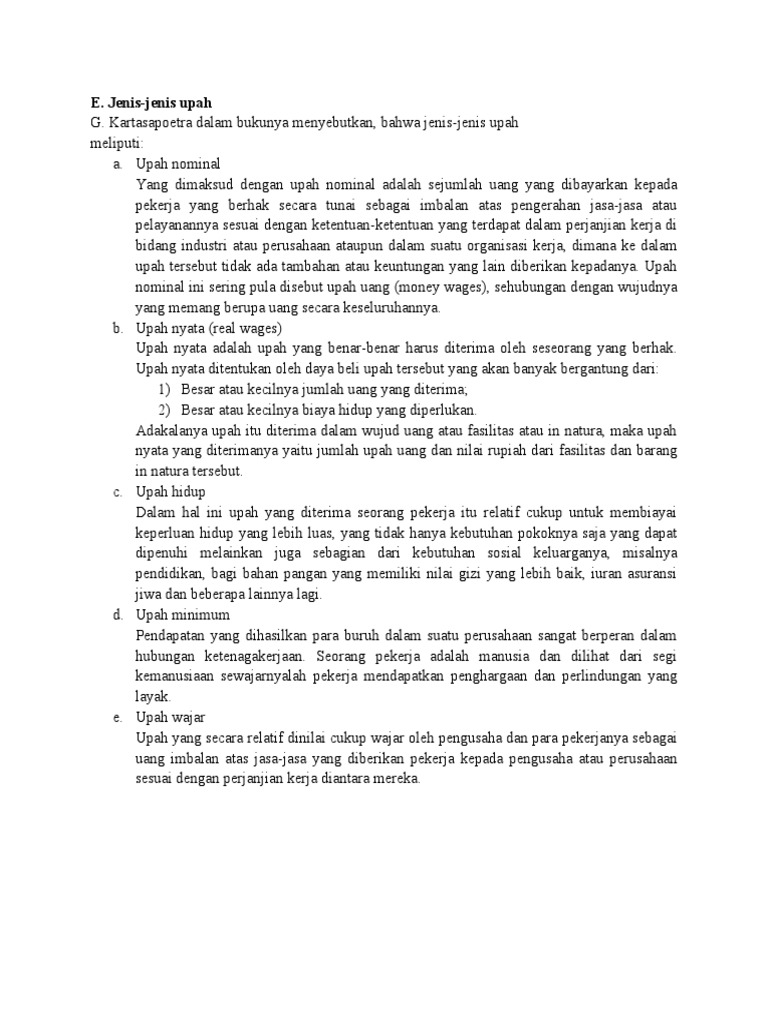 Jenis-Jenis Upah dalam Ketenagakerjaan | PDF