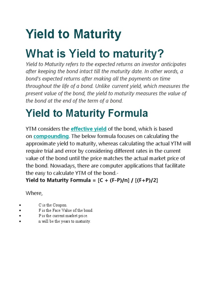 Yield To Maturity Yield To Call | PDF | Bonds (Finance) | Yield (Finance)
