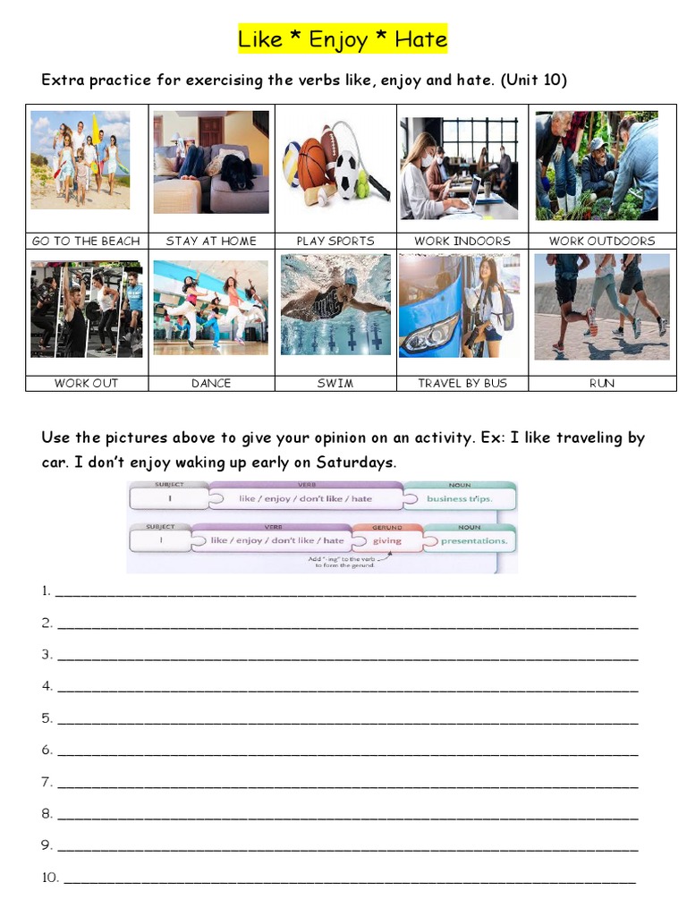 Verbs of Opinion: An Exercise in Expressing Likes, Dislikes, and ...