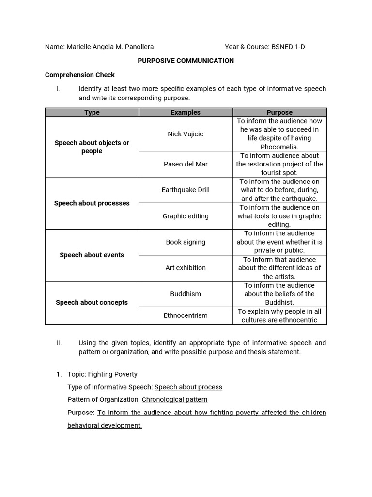 Informative Speech (Comprehension Check) | PDF | Speech | Concept