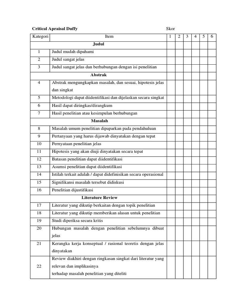 Critical Apraisal Duffy Skor | PDF | Sains & Matematika