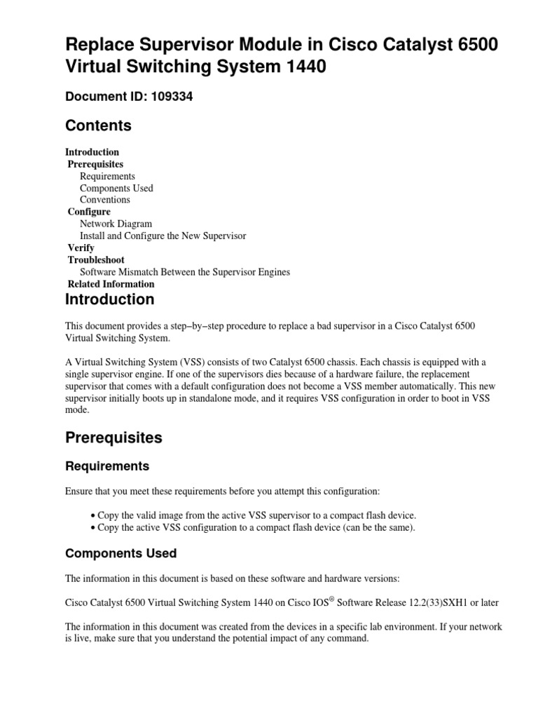 Replace Supervisor Module in Cisco Catalyst 6500 Virtual Switching ...