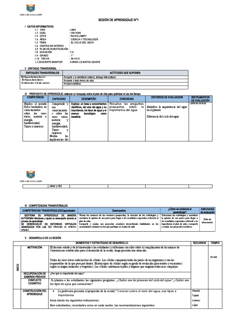 SESIÓN DE APRENDIZAJE La Celula 2DO Grado | PDF | Citoplasma | Biología ...
