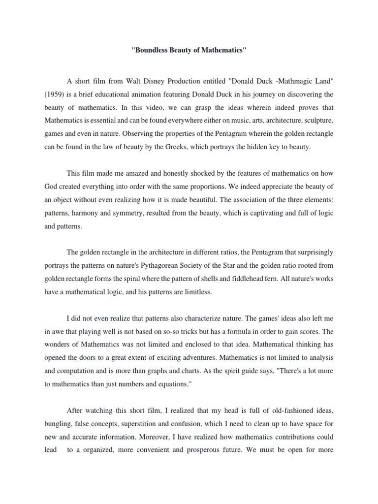 Boundless Beauty of Mathematics - Reflection Paper | PDF
