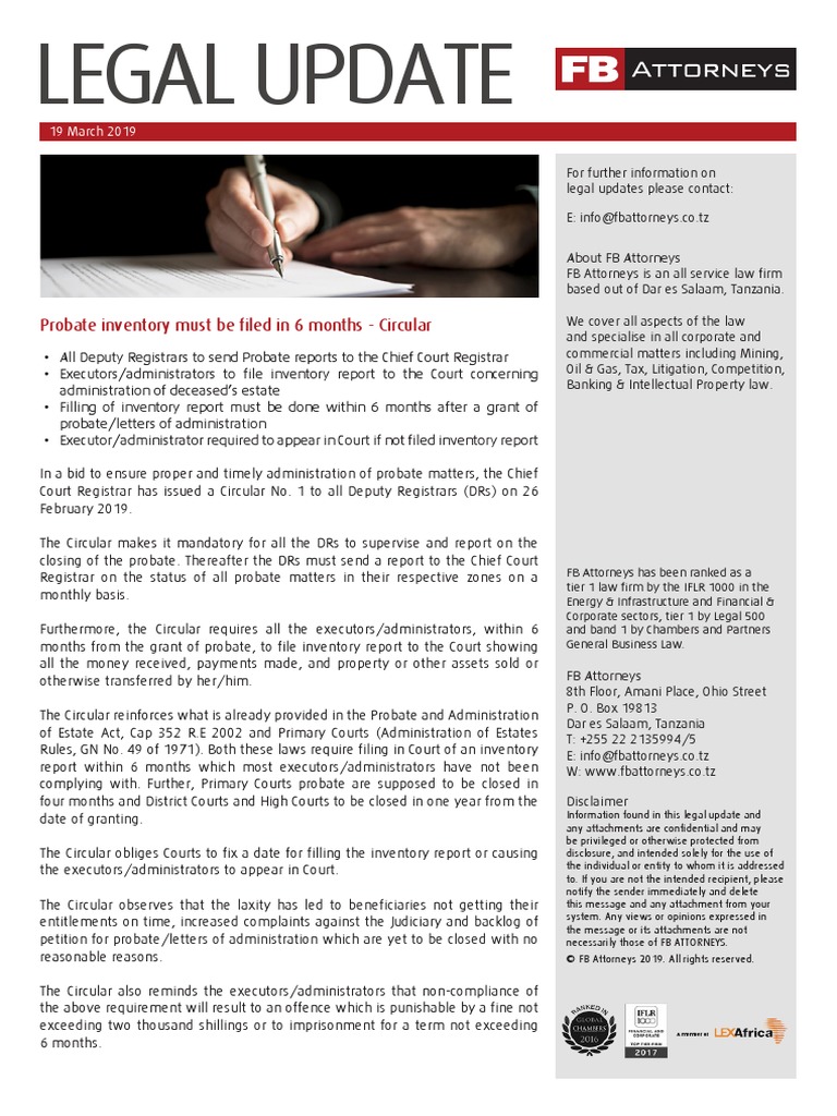 Legal Update: Probate Inventory Must Be Filed in 6 Months - Circular ...