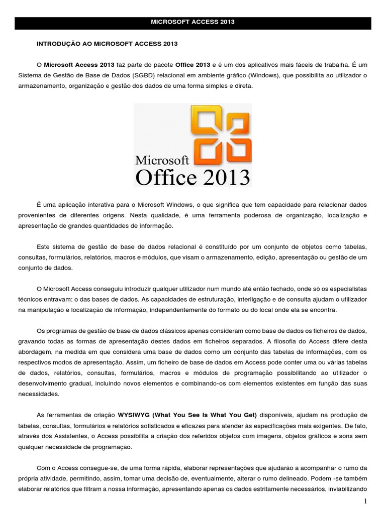 Apostila Passo A Passo - Access 2013 | PDF | Microsoft Access | XML