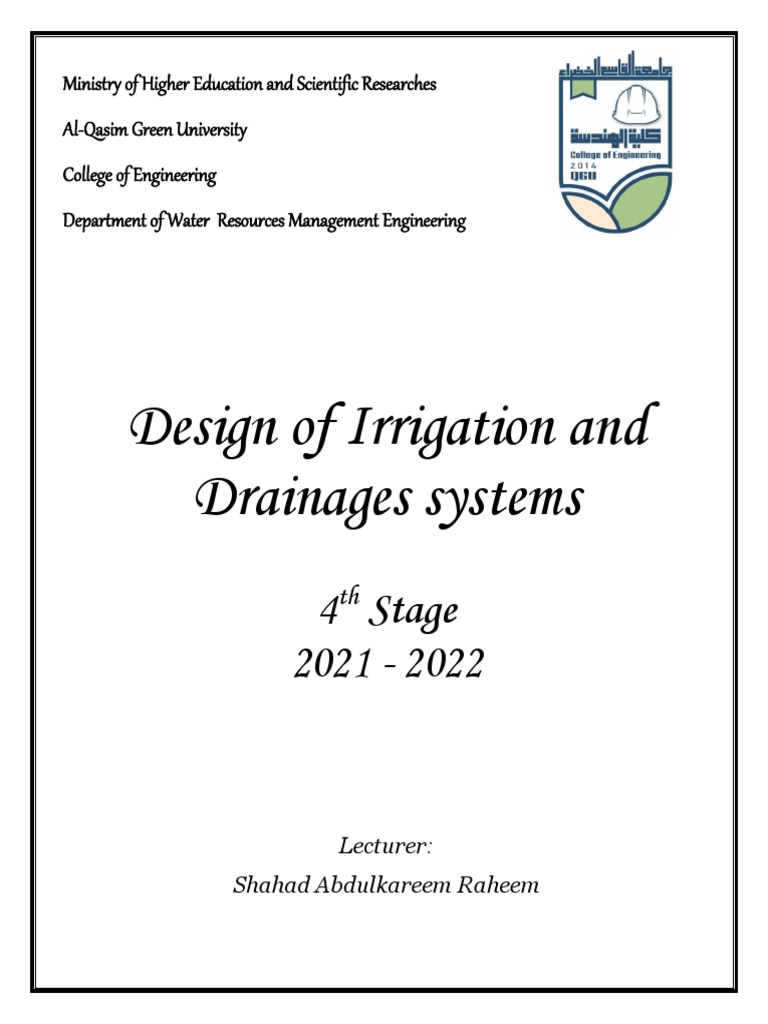Design of Irrigation and Drainages Systems: 4 Stage 2021 - 2022 | PDF ...