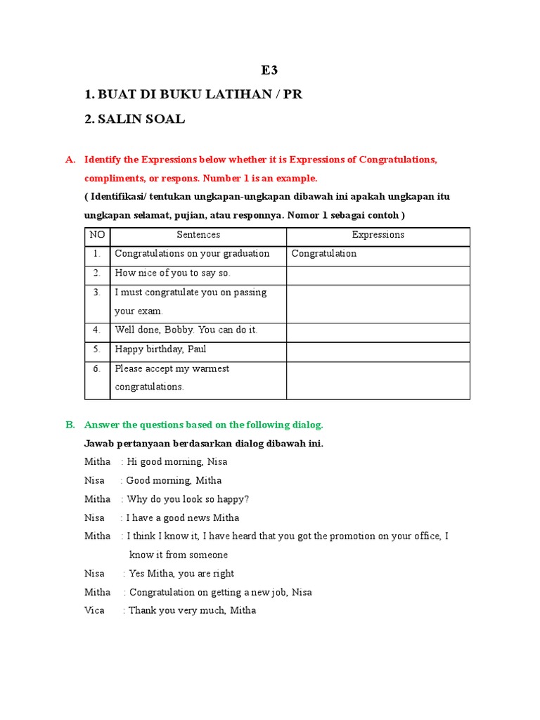 Congratulations and Compliments Exercises | PDF