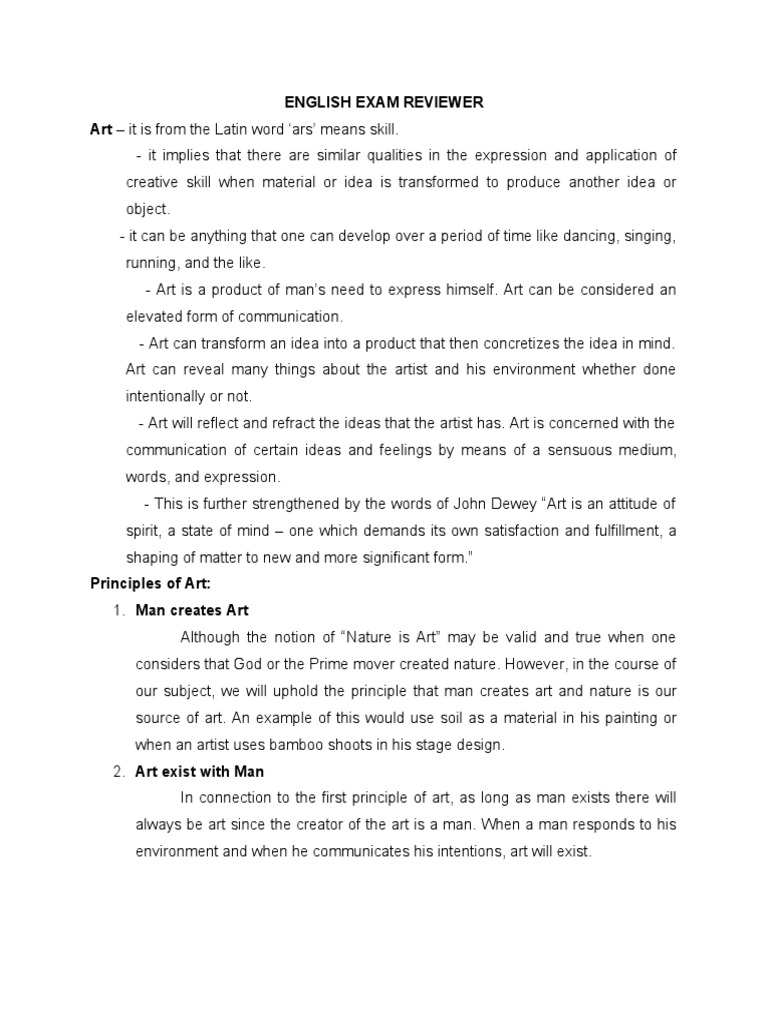 English Exam Reviewer | PDF | Paintings | Idea