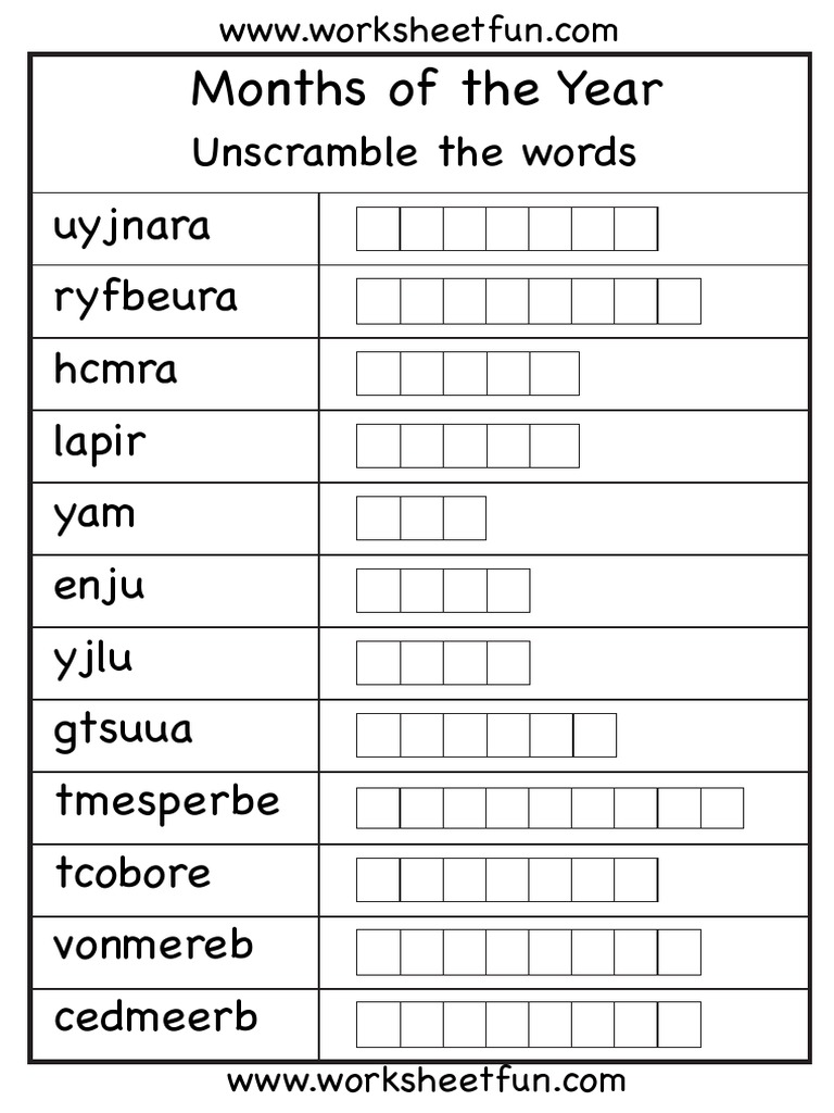 Months of The Year Unscramble The Words 1 | PDF