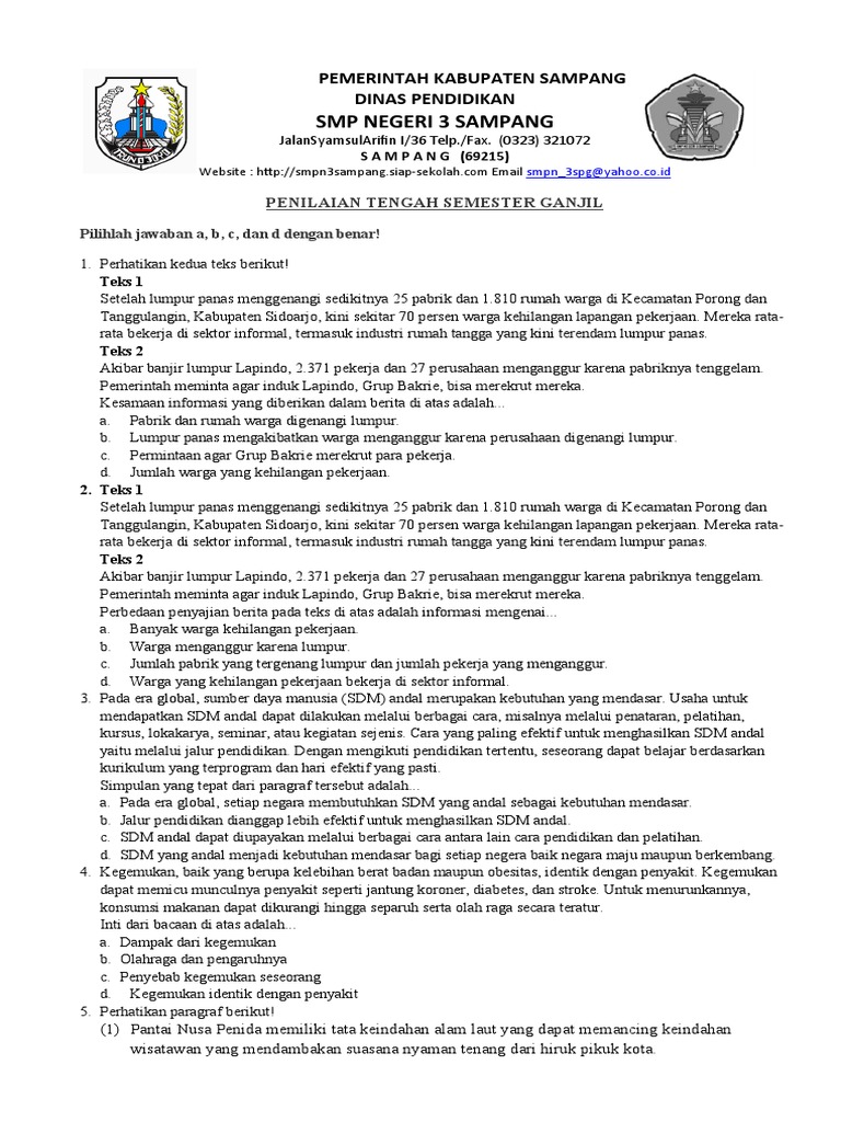 Soal Pts 9 Ganjil 2020 | PDF