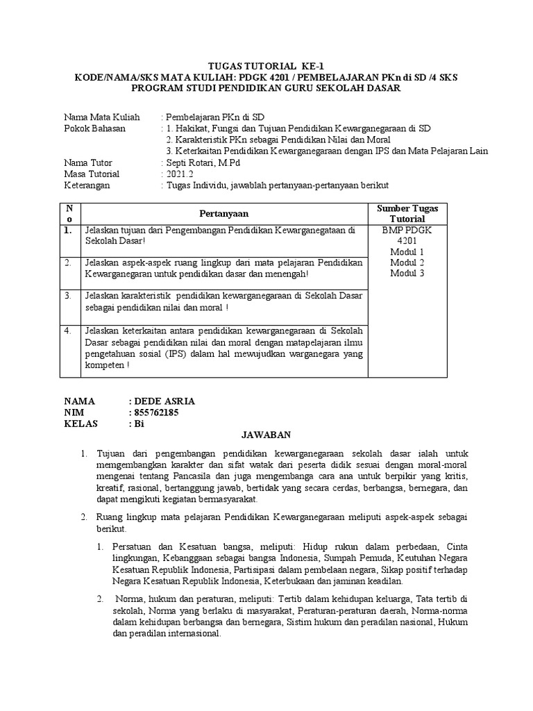 Soal Tugas 1 PKN | PDF