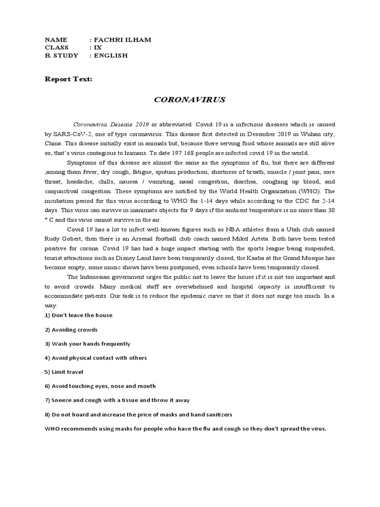 Report Text About Coronavirus | PDF | Science & Mathematics