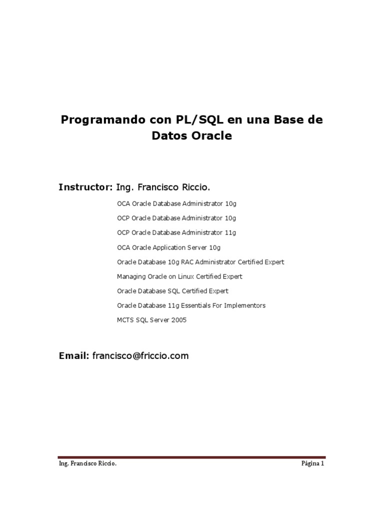 0196 Programando Con PLSQL en Una Base de Datos Oracle | PDF | SQL ...
