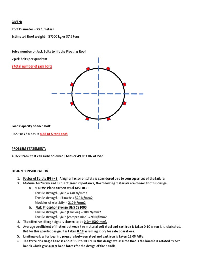 Jack Bolt Calculation | PDF | Strength Of Materials | Screw