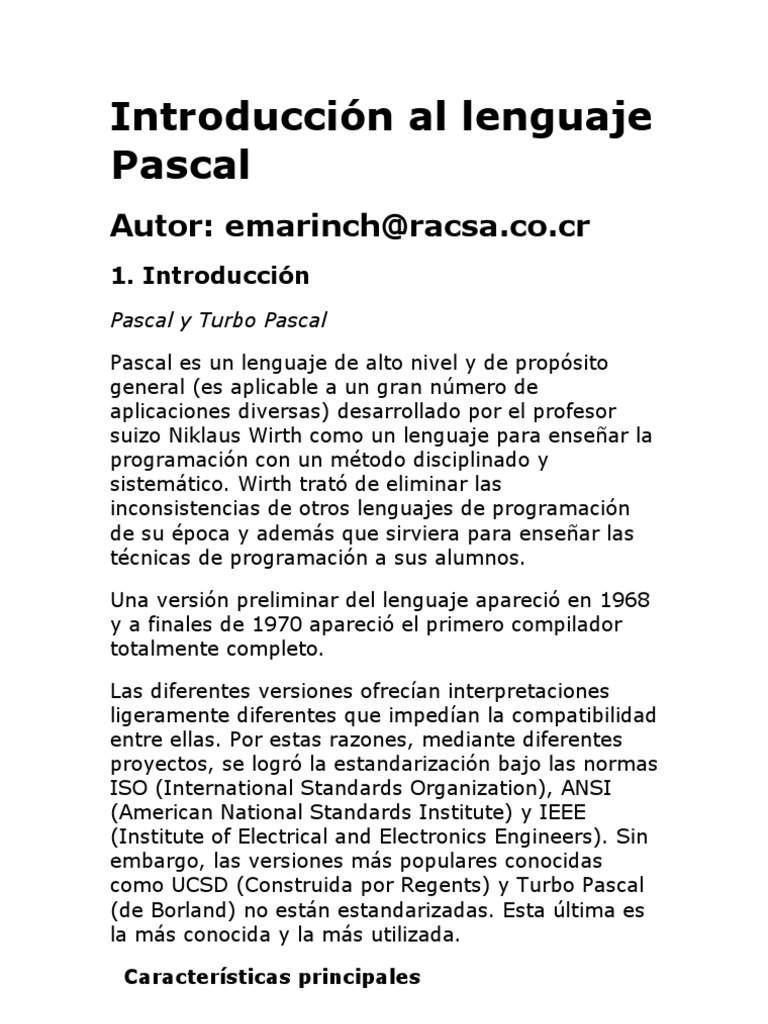 Introducción Al Lenguaje Pascal | PDF | Estructura de datos de matriz | Cadena (informática)
